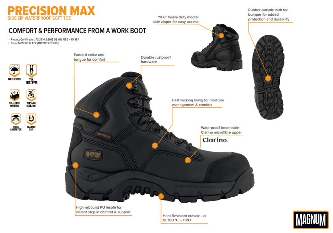 Magnum Mens Waterproof Precision Max SZ WPI Non Safety Toe Boots ...