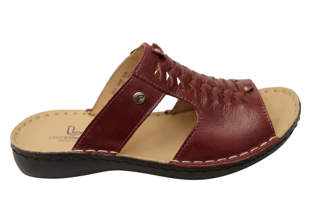 Levecomfort Delia Womens Leather Slides Sandals – Brand House Direct